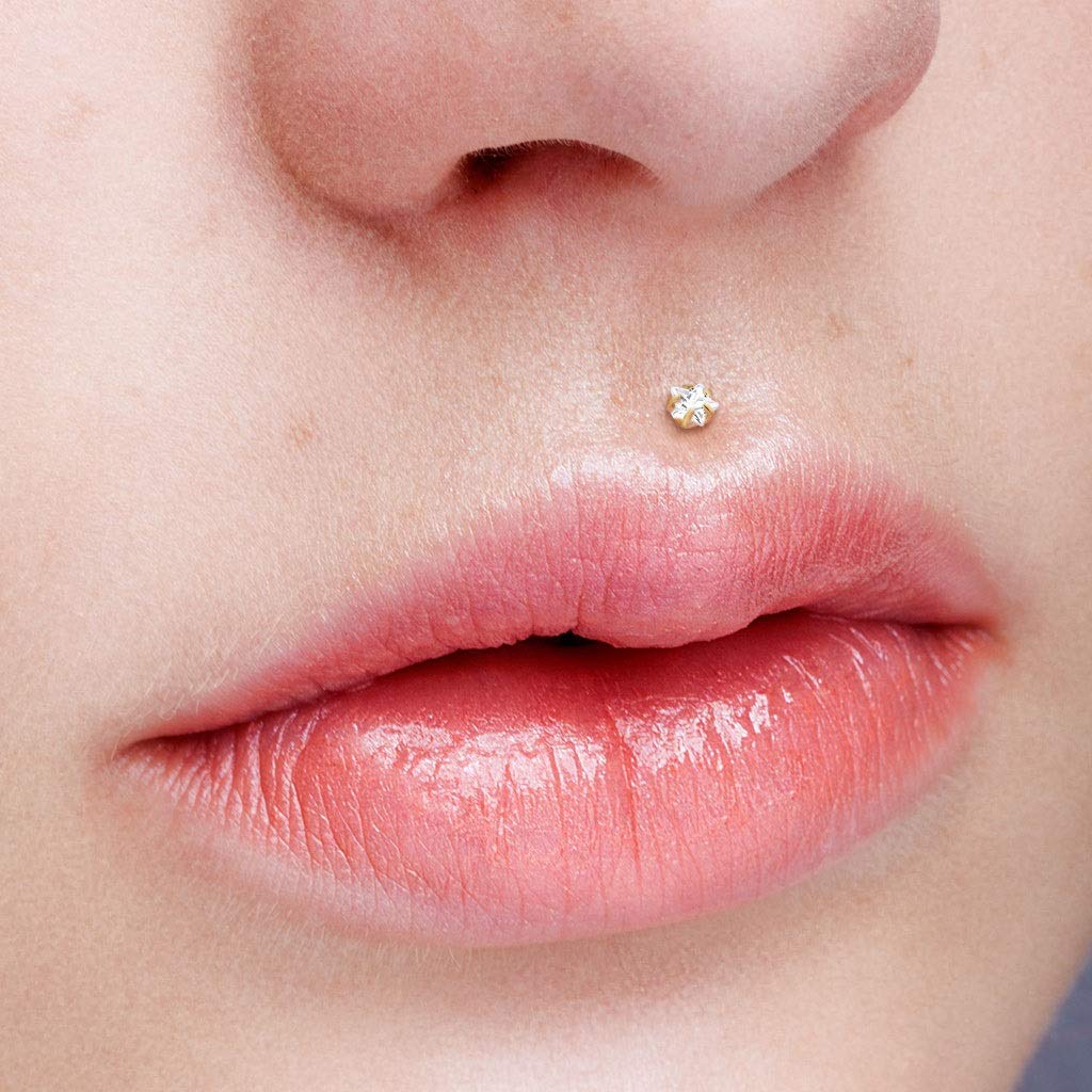 BODY DAZZ 3PC Lot 16G CZ Shapes Steel/Bioflex Labret Monroe Piercing Studs (Goldtone, 8)