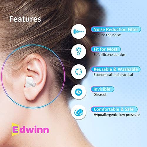 Edwinn Ear Plugs for Noise Reduction, 3 Pairs Invisible Noise Cancelling Ear Plugs, High Fidelity Hearing Protection for Concerts, Raves, Motorcycles, Work