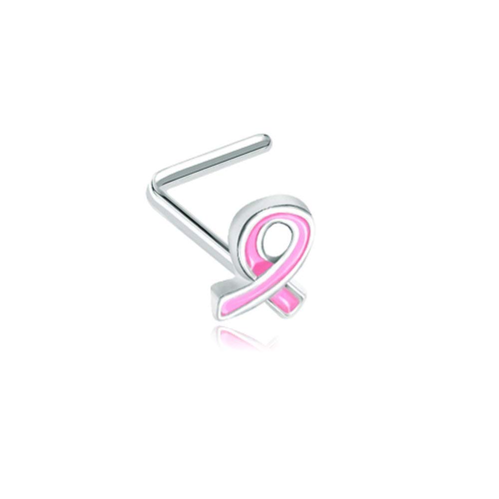 Covet Jewelry Breast Cancer Awareness Pink Ribbon L-Shape Nose Ring