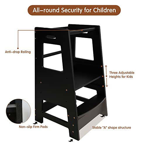 DEARYOU Toddler Stool Tower,Toddler Kitchen Stool, Kitchen Standing Helper Stool for Toddlers, Toddler Stool for Kitchen Counter, Learning Kitchen Tower for Toddlers, Helper Standing Tower, Black