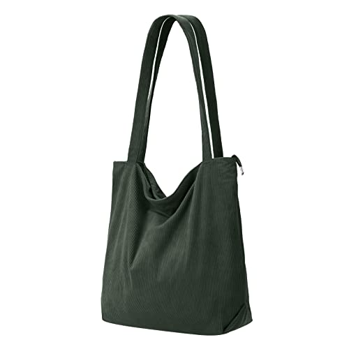 Iioscre Corduroy Tote Bag for Women,Tote Bag with Zipper,Large Capacity Casual Shoulder Handbags with Inner Pockets