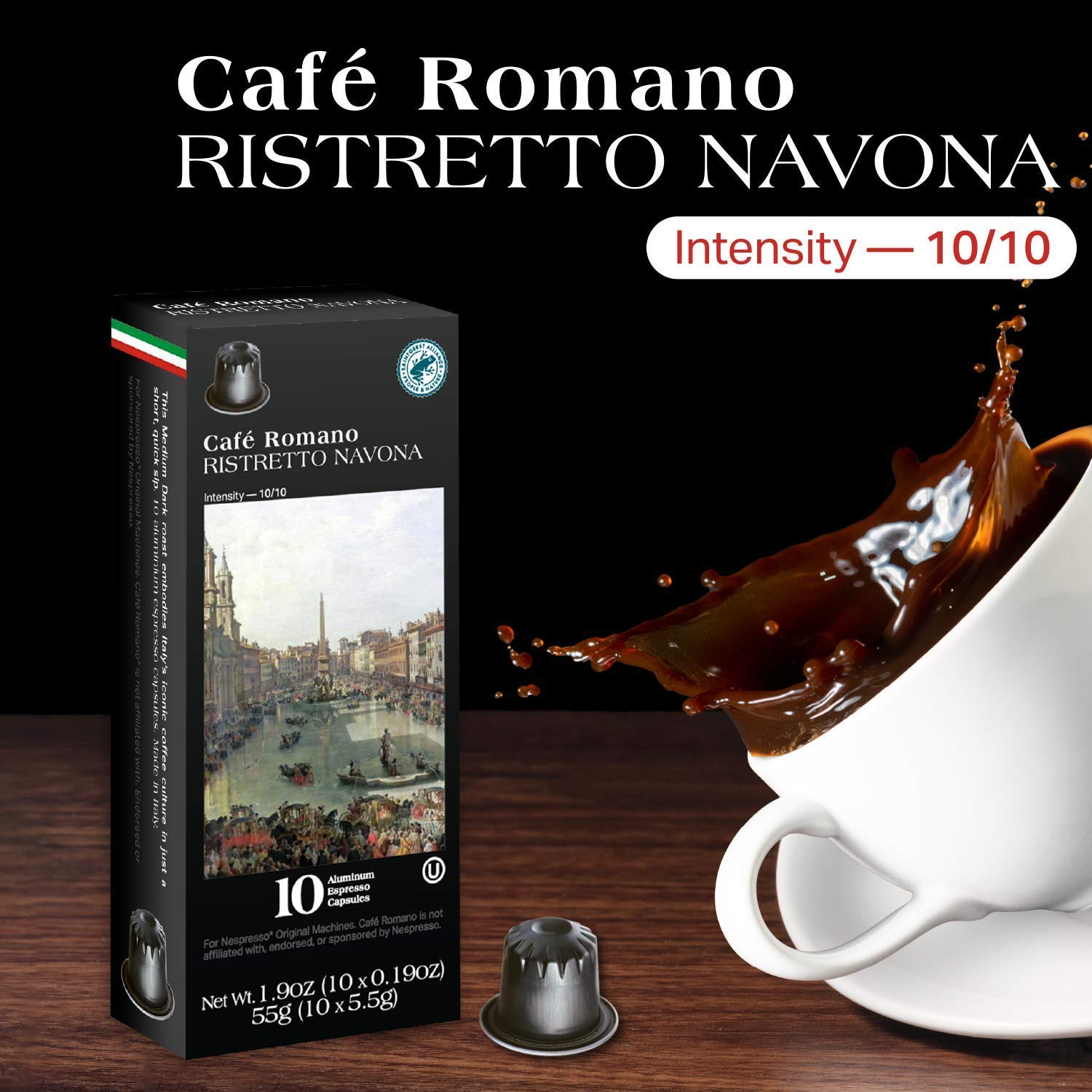 Café Romano Espresso Capsules Single Cup Aluminum Coffee Pods Compatible with Nespresso Original Machine, 80 Capsules (Variety pack)