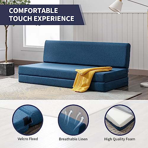 ijuicy Folding Mattress Sofa, Full Convertible Couch Sleeper Bed, 5" Folding Futon Sofa Bed, Floor Chaise Lounge, Portable Couch Bed for Living Room, Bedroom & Guest Room (Full/Dark Blue)