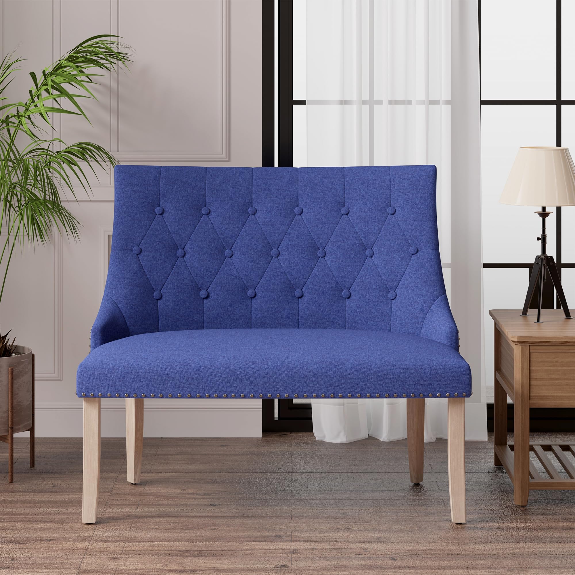 Daluvenix 50IN Loveseat Settee Bench 2-Seat Sofa,Upholstered Linen Fabric High-Back Couch Vintage Wood Legs for Living Room Bedroom Office Entryway Beige