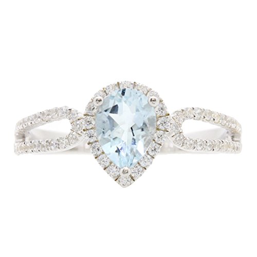 BL Jewelry Beautiful Sterling Silver Pear Cut Heart Shape Natural Aquamarine Ring w/Accent (2/3 CT.T.W) (7)