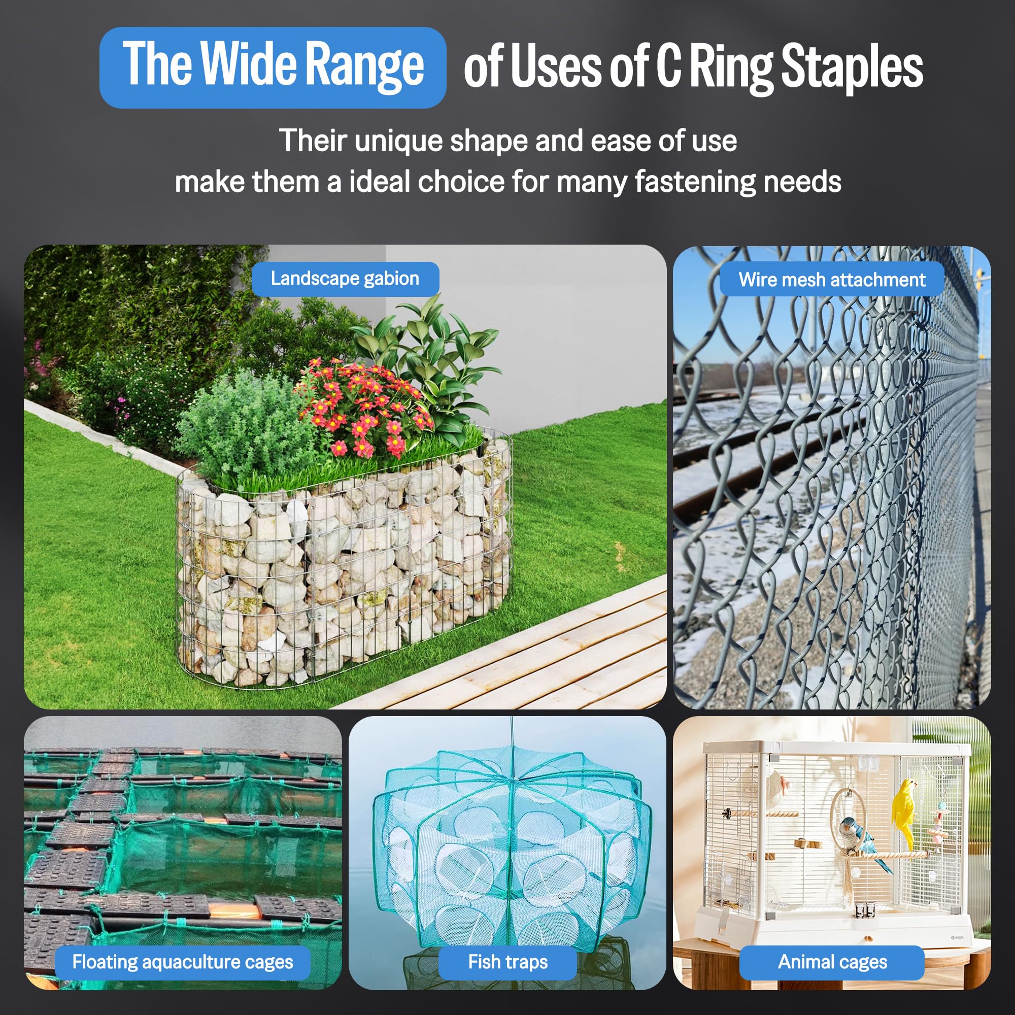 meite C560-14 Gauge 1-1/2-Inch Crown Galvanized C Rings Staples Compatible with MTC560 14GA Hog Ring Plier in Wire Fastening, Building Landscape Gabions (10,000 PCS)