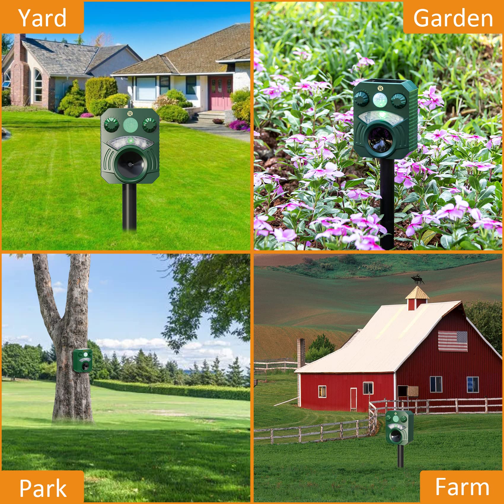 Careland Solar Animal Repeller Ultrasonic Dog Repellent Motion Detector Stray Dogs Fox Raccoon Skunk Rabbit Deer Deterrent with Strong Flashing LED Light 2 Pack