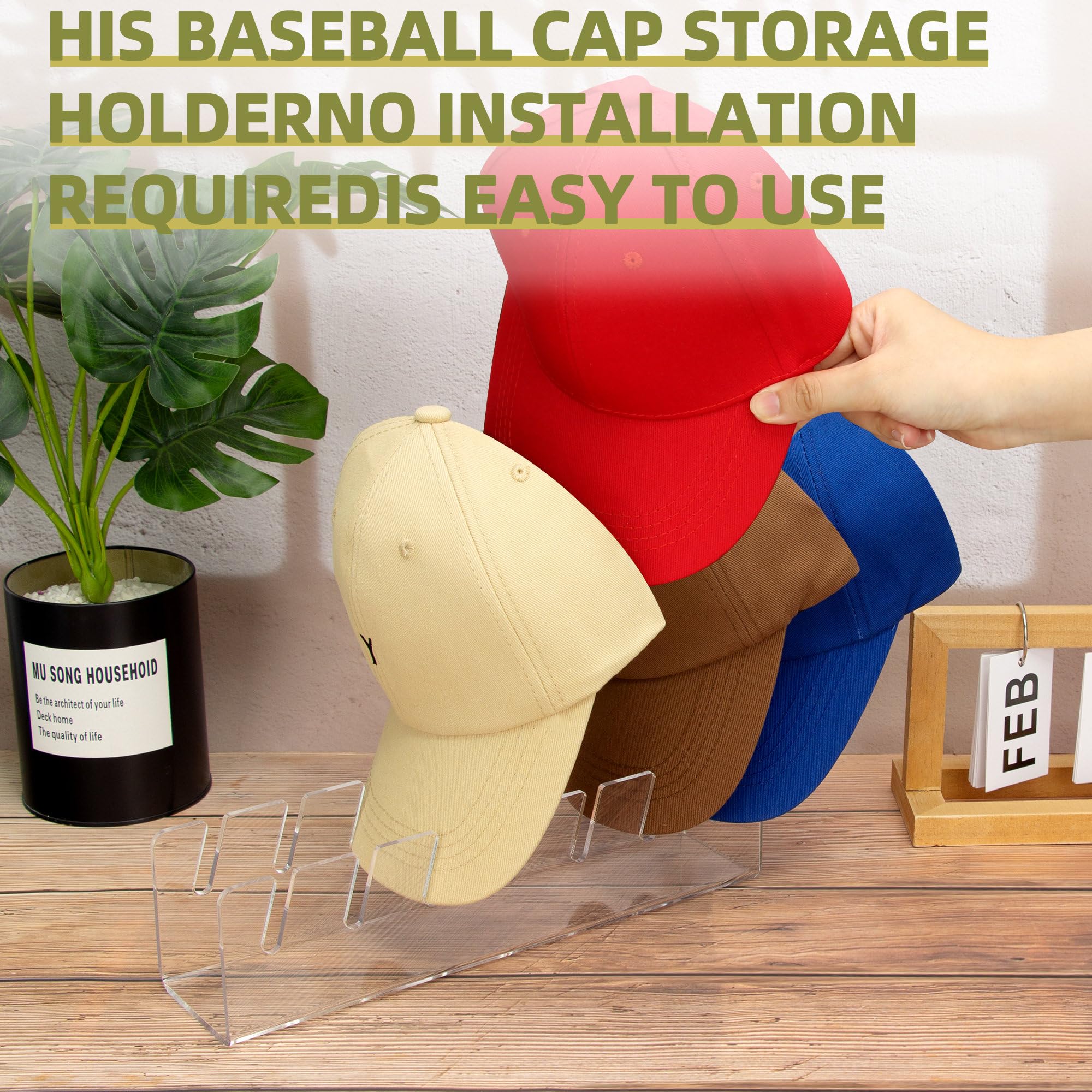 Fivaran Hat Stand for Baseball Caps, Acrylic Hat Organizer for Baseball Caps, Hat Stands for Display, Baseball Cap Organizer, For 14 Baseball Caps Hat Holder, for Bedroom, Closet, Dresser