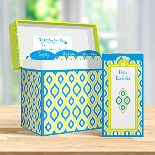 Designer Greetings Greeting Card Organizer Box with Dividers and Calendar, Peacock Design (Holds Up to 40 Greeting Cards, 5.5” x 7.25” or Smaller)