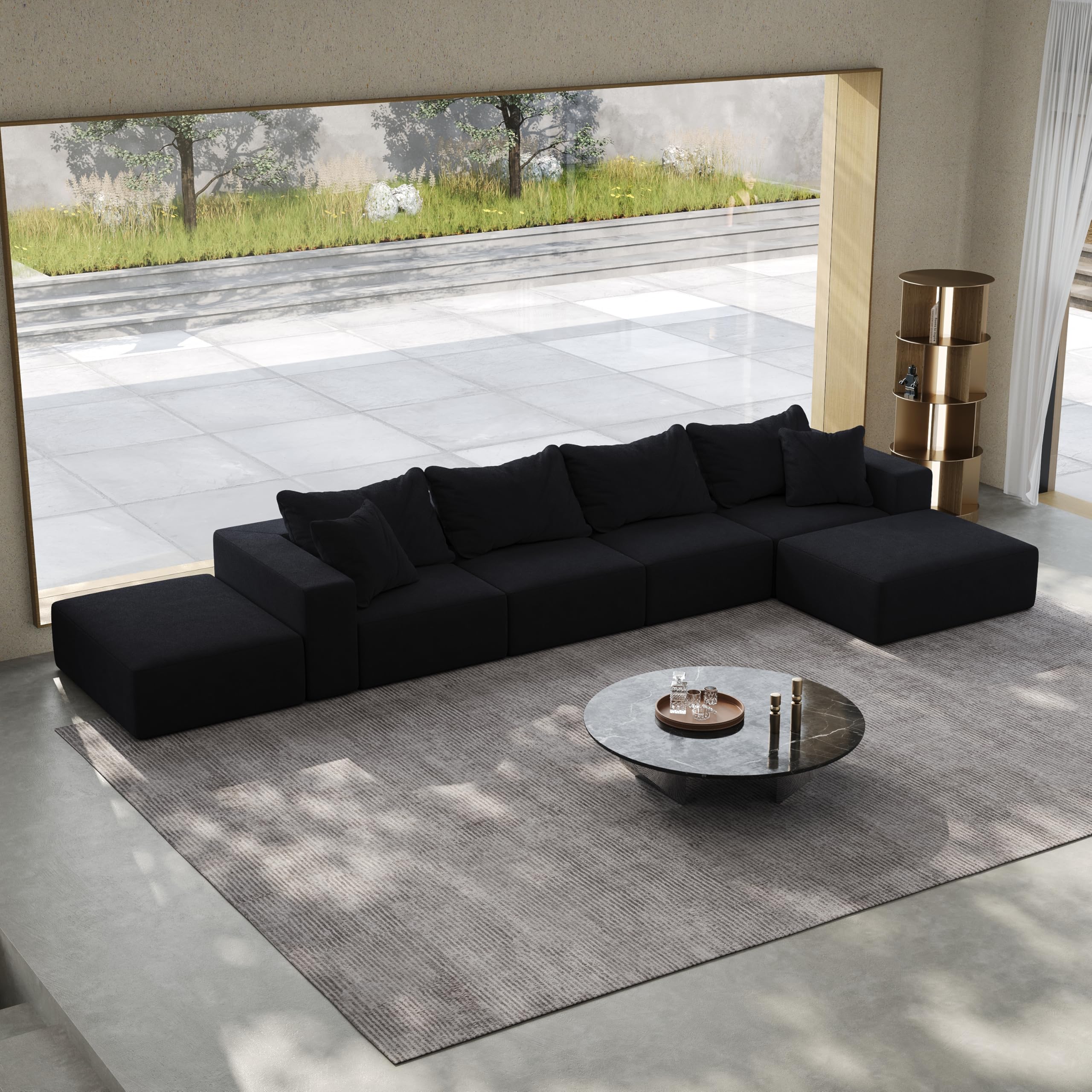DAMAIFROM 162'' Modular Sectional Sleeper Sofa, Comfy Chenille Free Combination Upholstered Cloud Couch, L Shaped Convertible Sofa Bed with Pillows, Couches for Living Room, Assembly-Free, Black