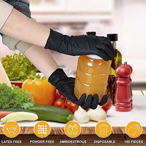 Borje Black Nitrile Disposable Gloves 4 Mil Large, Powder & Latex Free, 200 Pcs for Food Prep, Cleaning Gloves