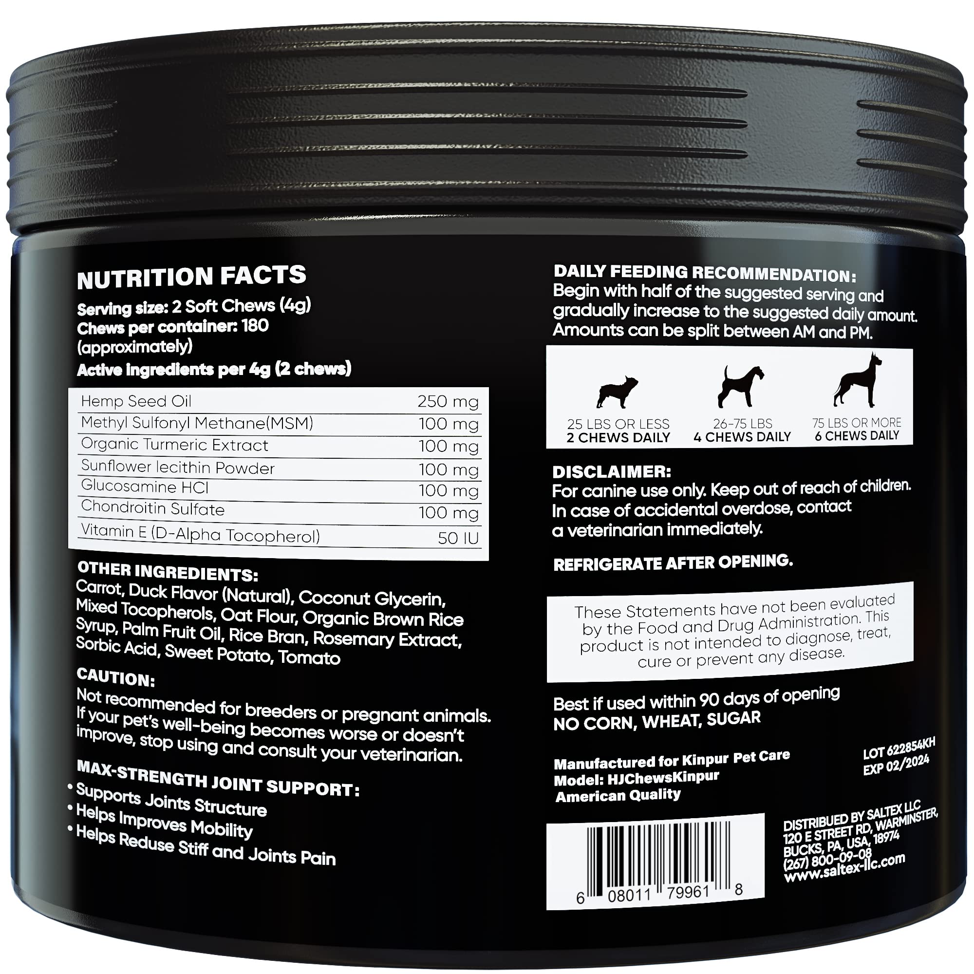 Hemp Joint Supplement for Dogs - Dog Joint Supplement with Glucosamine, Chondroitin, MSM - Supports Hip and Joint Heath, Better Mobility, Skin and Coat - for All Breeds and Ages - 180 Dog Chews, Duck