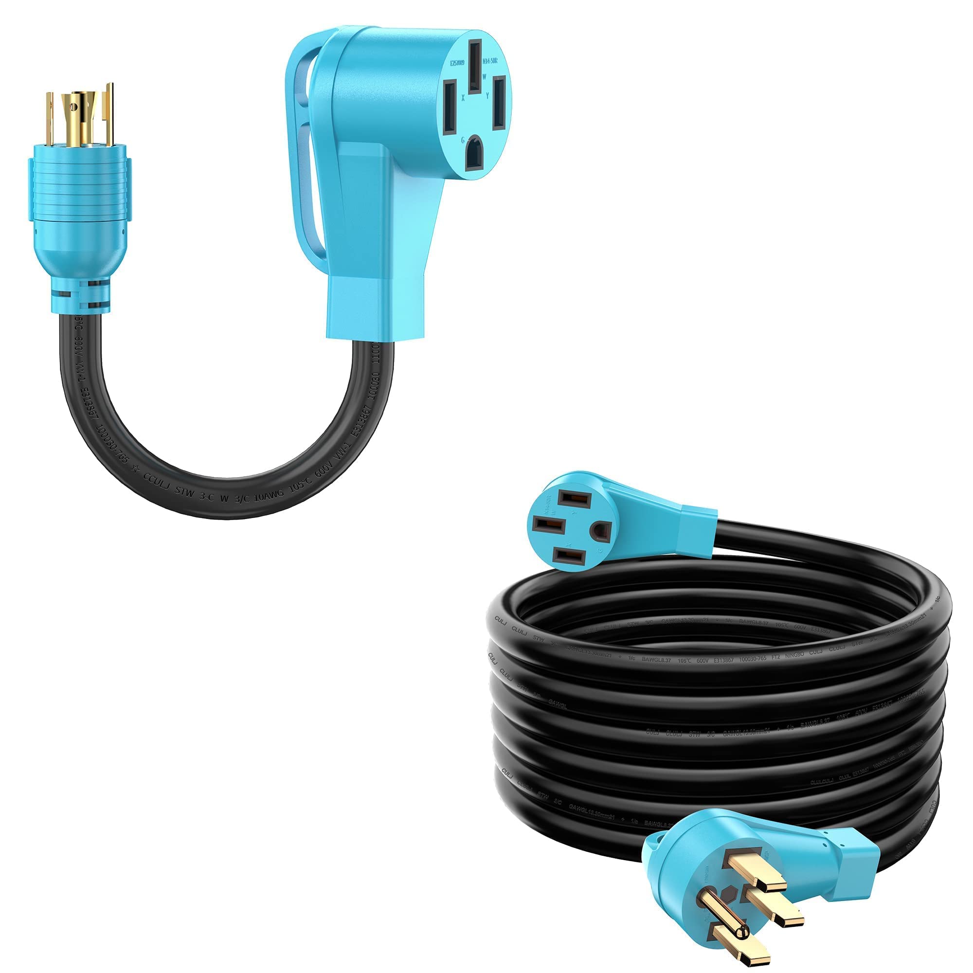CircleCord 4 Prong 30 Amp to 50 Amp RV Generator Adapter Cord and UL Listed 50 Amp 15 Feet RV/EV Extension Cord