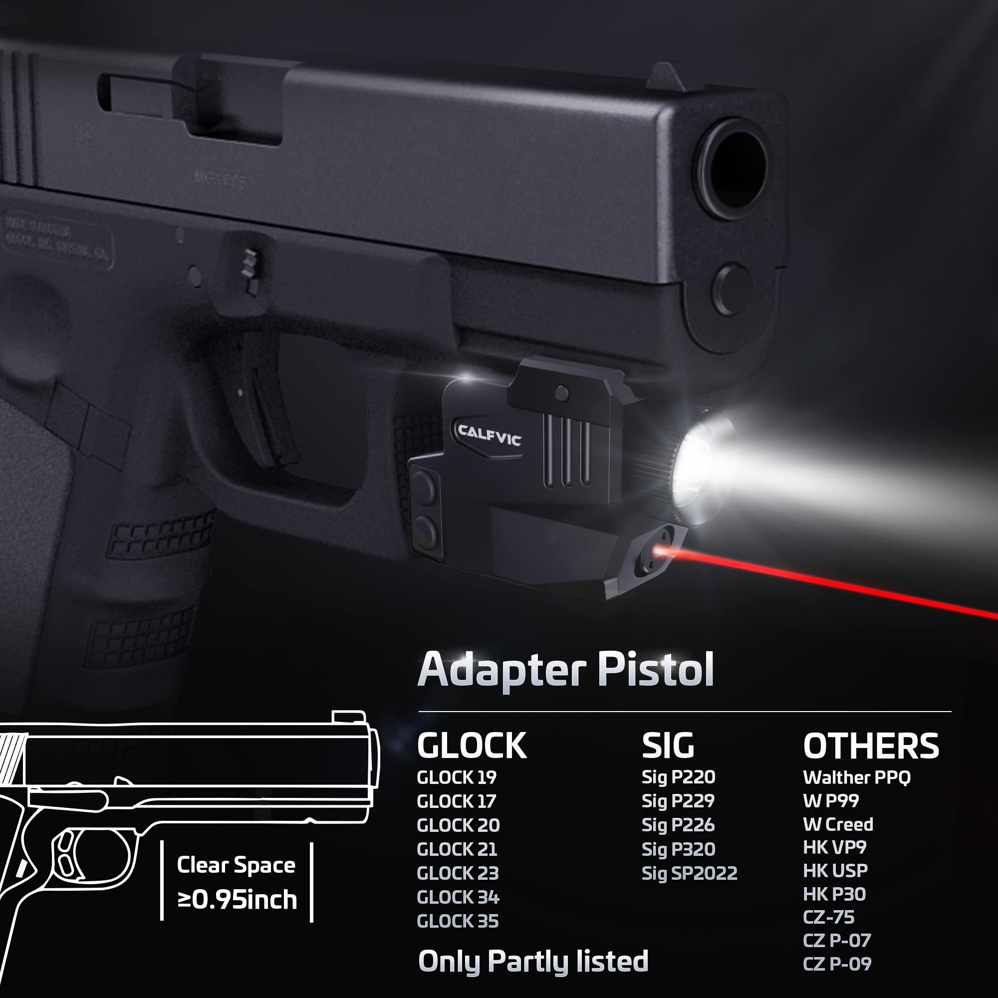 CALFVIC Pistol Light Laser Sight Gun Light Picatinny Weaver Rail with Magnetic Charging Quick Release Strobe Function Tactical 450 Lumens LED Laser Sights for Handguns Pistols Rifles
