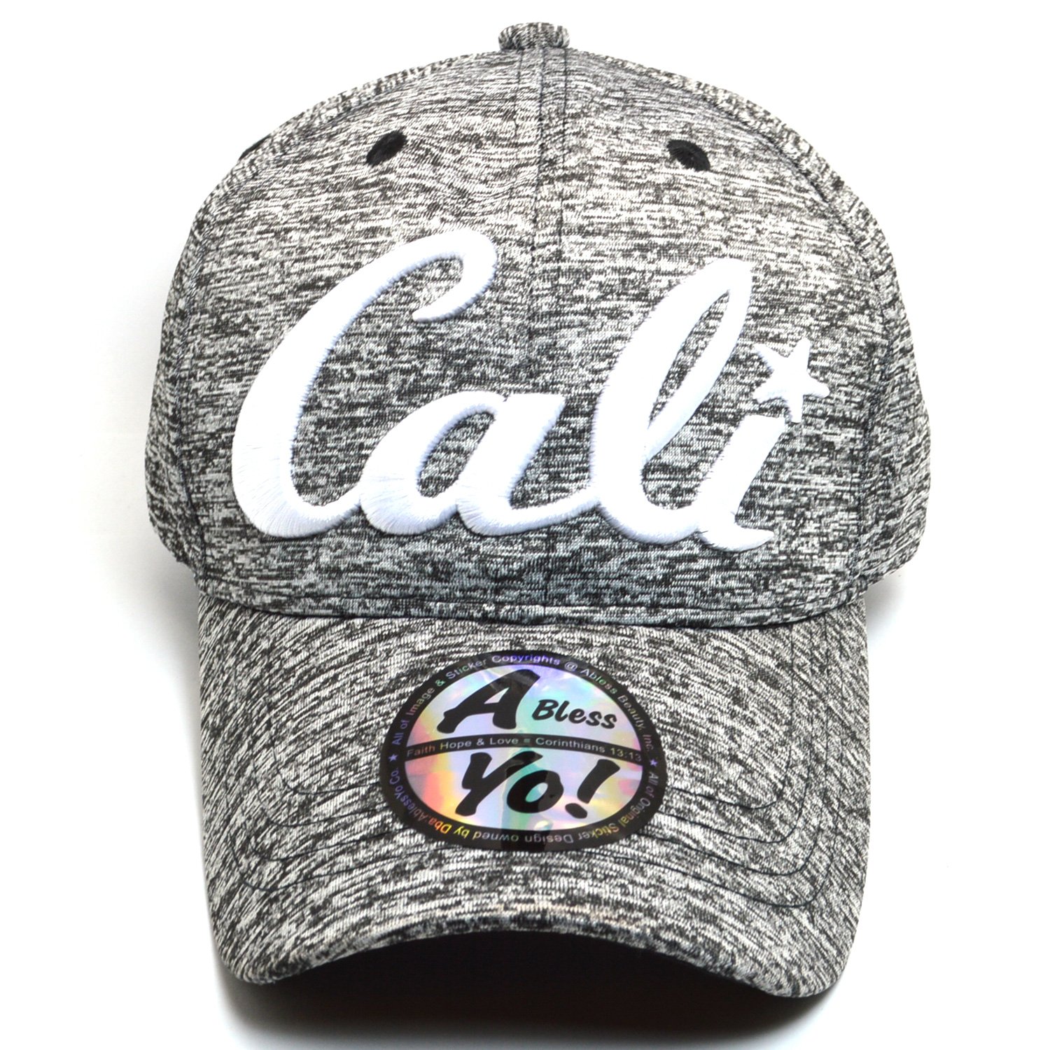 Cali or LV Embroidered Black Heather Curved Visor Baseball Cap AYO1153