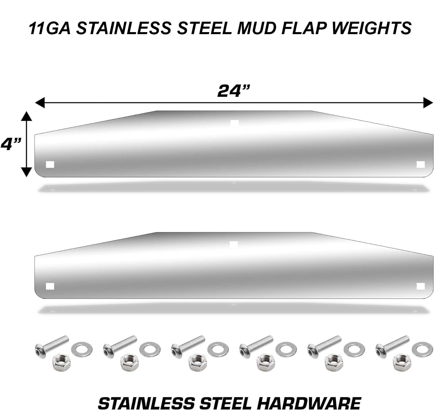 BLVD-LPF OBEY YOUR LUXURY Universal Stainless Steel Mud Flap Weights Semi Truck 24" X 4" Chrome 3 Stud Fit for 24" Wide Mud Flaps - Pair
