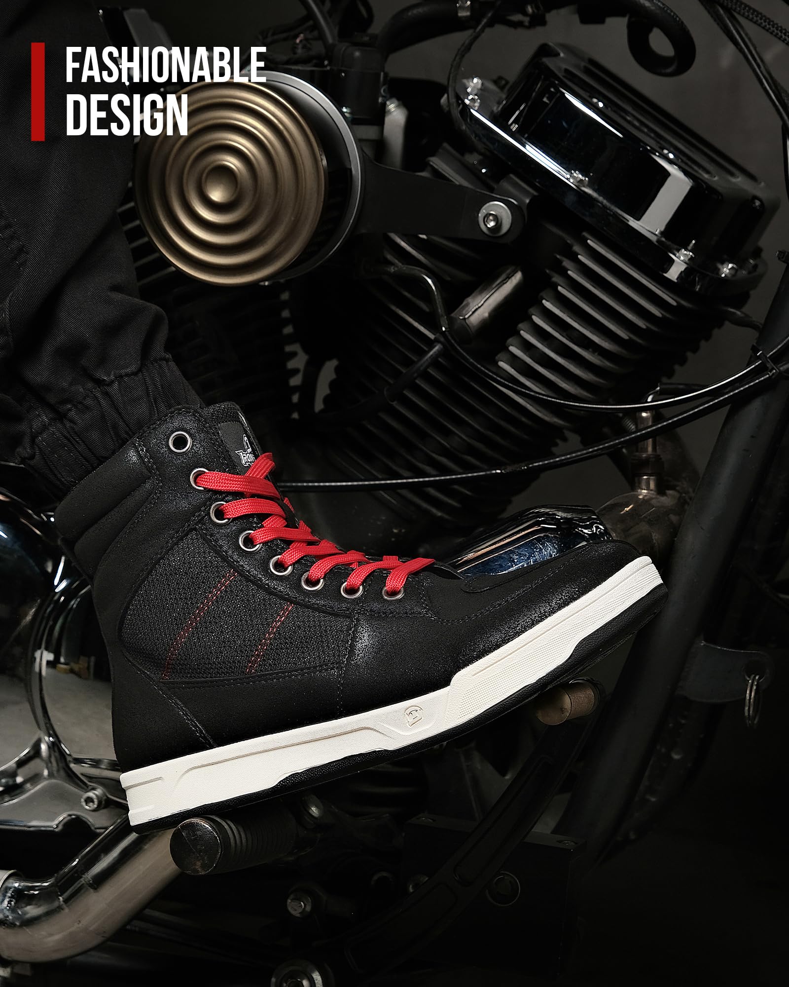 BORLENI Motorcycle Riding Shoes Road Street Motocross Protective Boots for Men, Casual Breathable Powersports Shoes