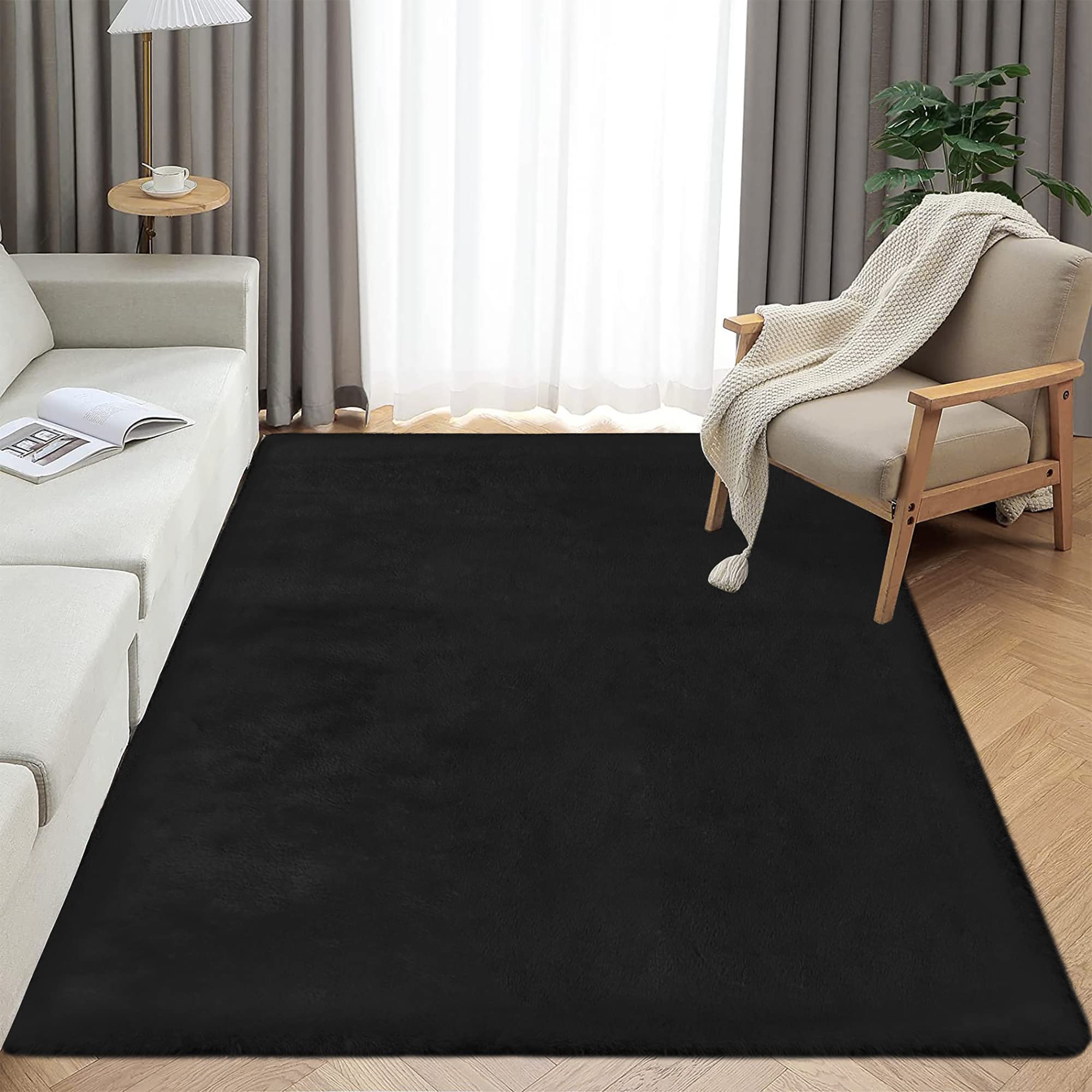 Fixseed Soft White Fluffy Area Rug 3x5 Faux Rabbit Washable Fur Rugs for Bedroom, White Fuzzy Living Room Carpets Indoor Modern Shag Area Rugs for Children Bedroom Nursery Playroom Home Decor Rug