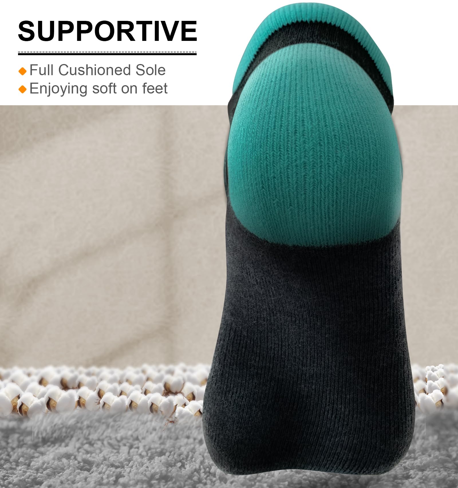 BULLIANT Socks For Women 6Pairs-Womens Athletic Ankle Socks No Show Cushioned for Walking Running-Compression Arch Support(6Pairs,Shoes Size:Women 6-8)