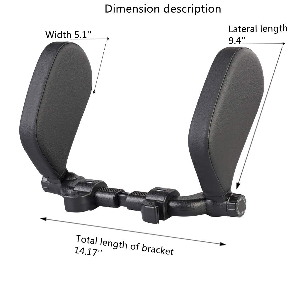 JSKRL Car Headrest Pillow, 360°Adjustable PU Leather Car Seat Head Neck Support Rest Cushion Both Kids Adults for Travel Sleeping