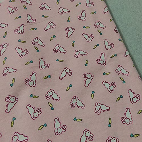 PUMCRAFT Sewing Fabric 100% Cotton Flannel Soft Pink Rabbit Printed Flannel Fabric Patchwork Cloth Children Dress Home Decor - 50cm - 105CM Fabric Patchwork Craft