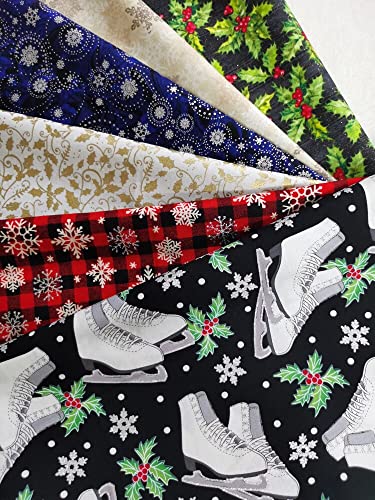 PUMCRAFT Sewing Fabric 6pc 32cm x 25cm Glitter Christmas Skating Snowflakes X'Mas Silver Stamping Vivid Bundle Cotton Fabric Patchwork Tissue Telas DIY - 6pcs 32cm X 25cm Fabric Patchwork Craft