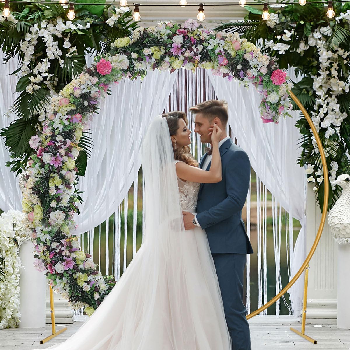 HEOMU 7.3FT Round Backdrop Stand Circle Balloon Arch Stand, Metal Wedding Flower Ring Arch Stand Wedding Arches for Ceremony, Birthday Party, Baby Shower, Graduation Backdrop Decoration, Gold