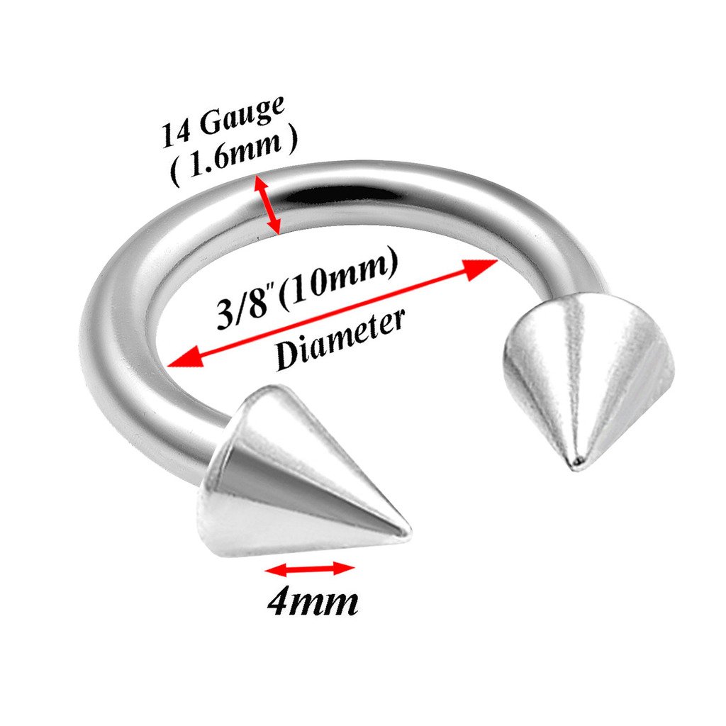 bodyjewellery 4pcs 14g Horseshoe Ring Septum Cartilage Lip Nose Hoop Tragus Snake Bite Eyebrow Rook Helix Conch Stud 4mm Spike - 10mm