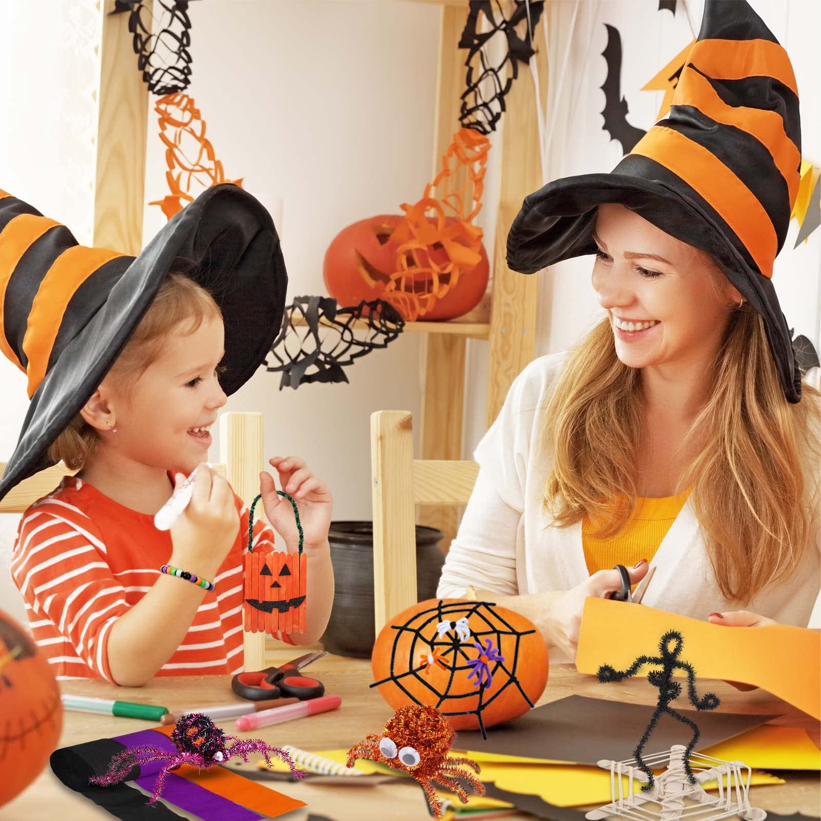 Caydo 200Pcs Halloween Pipe Cleaners with 100Pcs Wiggle Eyes for Kids, Glitter Chenille Stems for Halloween Art & Craft Projects DIY Creative Crafting (6 mm x 12 Inch)