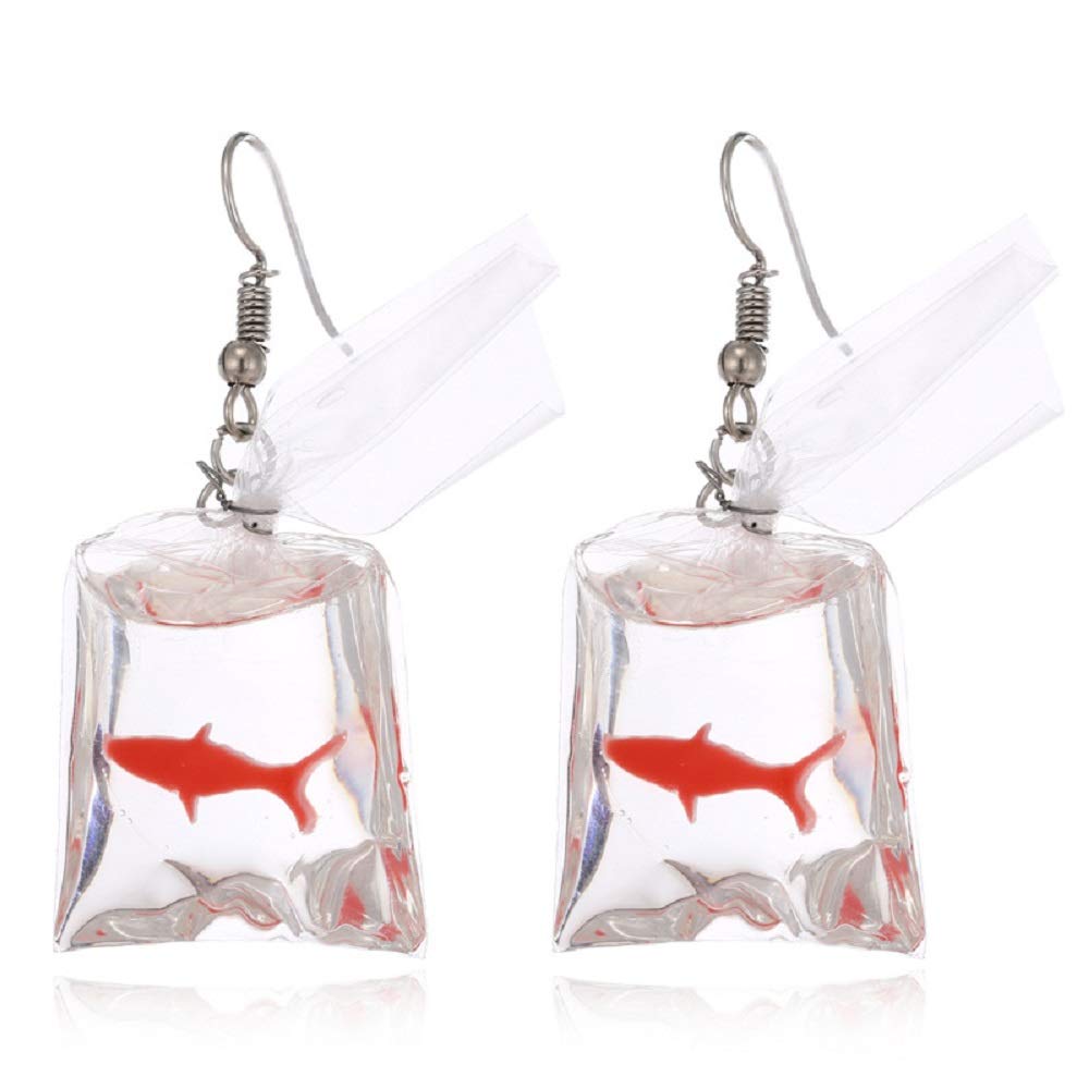 Christmas Funny Fish in Bag Earrings, Unique Acrylic Resin Dangle Earrings Gift for Girls Women