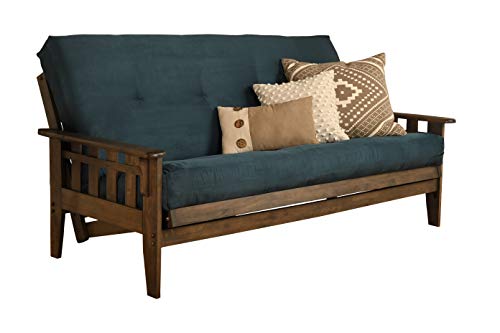 Kodiak Furniture Tucson Full Size Futon Set in Rustic Walnut Finish, Suede Navy
