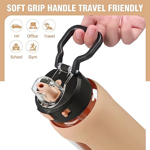 Kodrine Water Bottle with Soft Straw and Carry Loop, 32 oz Glass Water Bottle, Bottle with Locking Lid Leakproof, Sports Water Jug, Motivational Drinking Bottles for Gym Travel Home, Amber