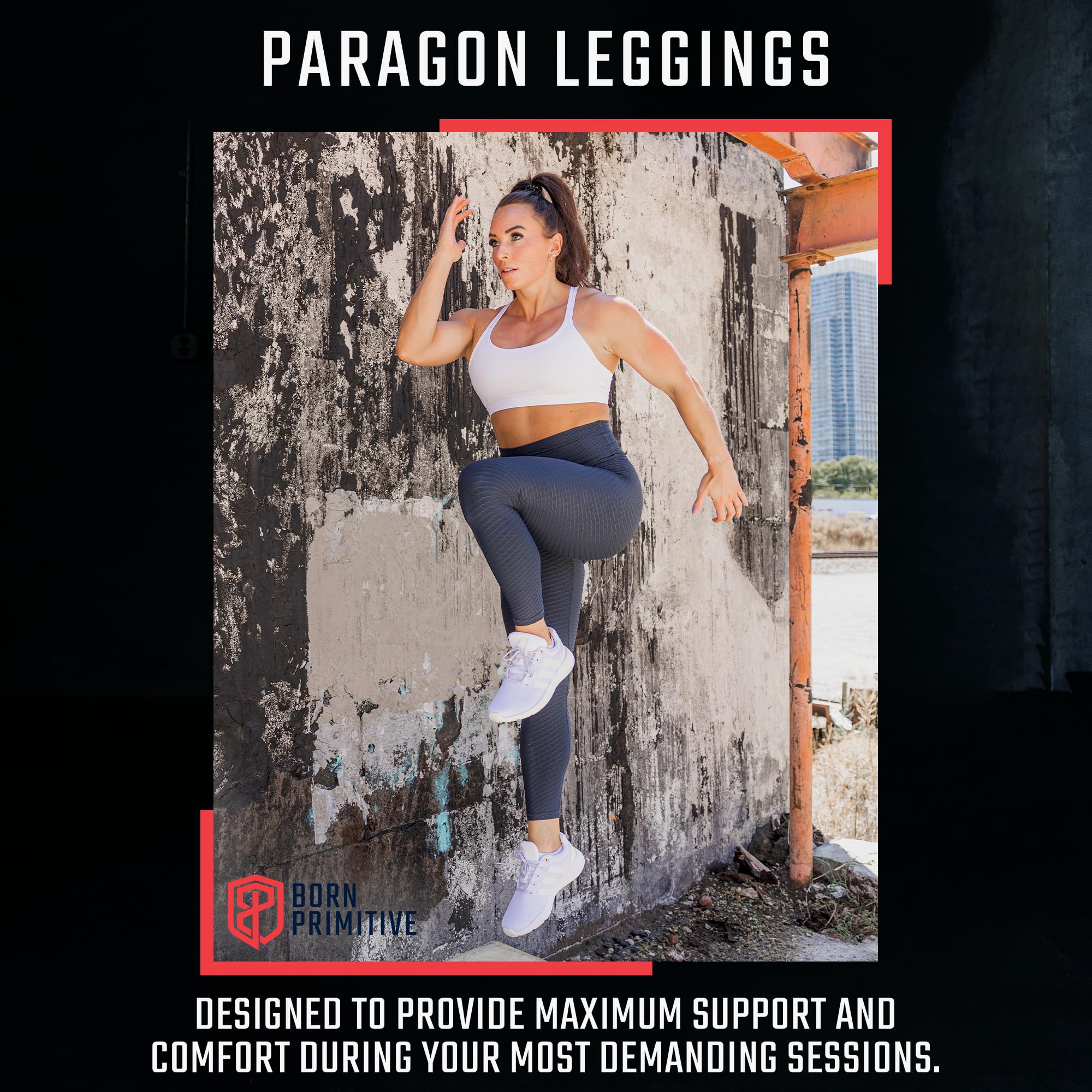 Born Primitive Paragon High-Waisted Workout Leggings for Women (XL, Navy Blue) - Form-Fitting Athletic Yoga Pants & Womens Gym Leggings with Textured Patterned Design for Maximum Flexibility