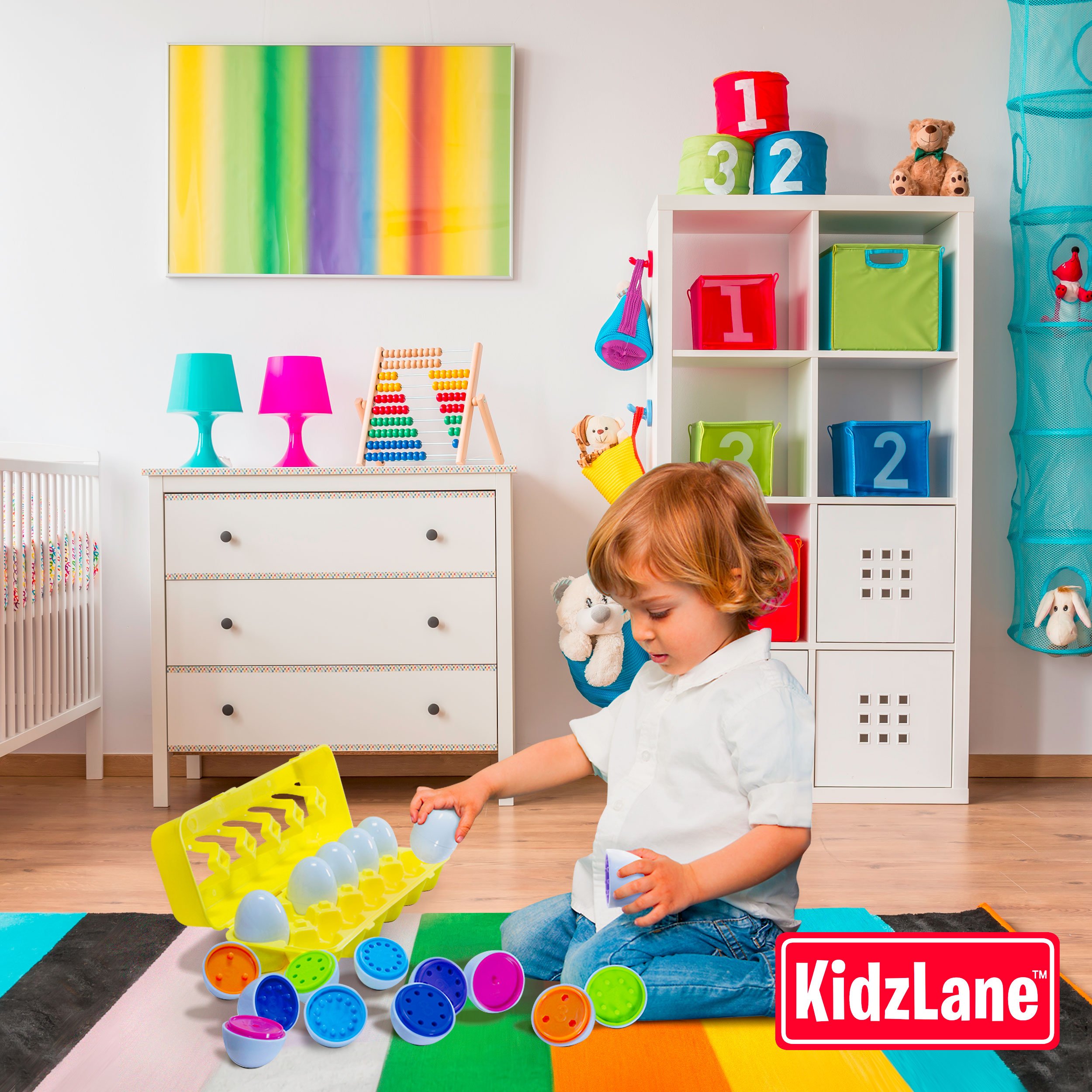 Kidzlane Toddler Toy - 12 Matching Eggs Set - Interactive Egg Matching Toy for Toddlers - Educational Game - Color and Number Recognition - Safe, Durable Eggs That Crack Open for Preschool Play