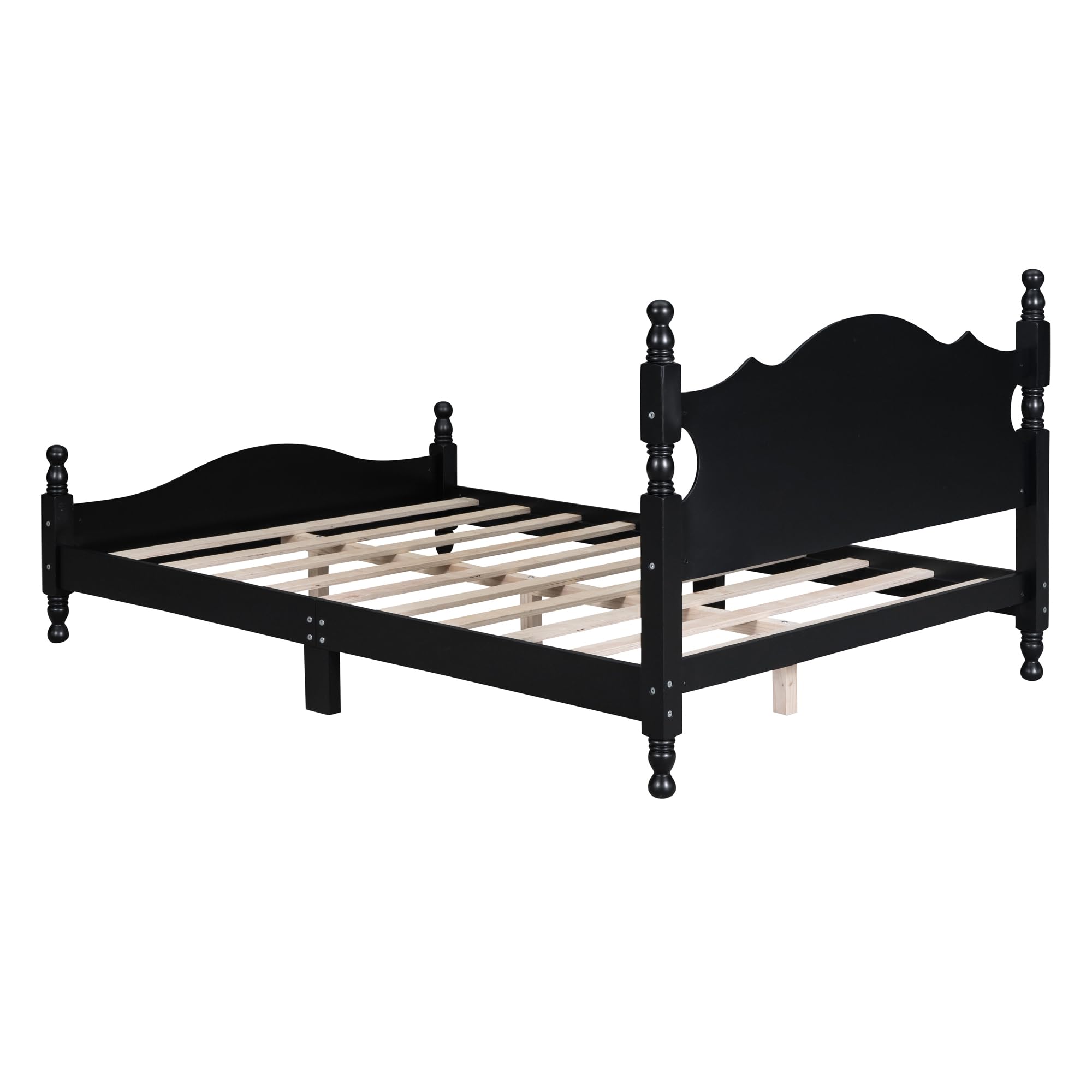 Harper & Bright Designs Full Size Platform Bed with Headboard, Retro Style Full Size Bed Frame, Full Wood Bed Frame with Slat Support for Bedroom, No Box Spring Needed (Black)