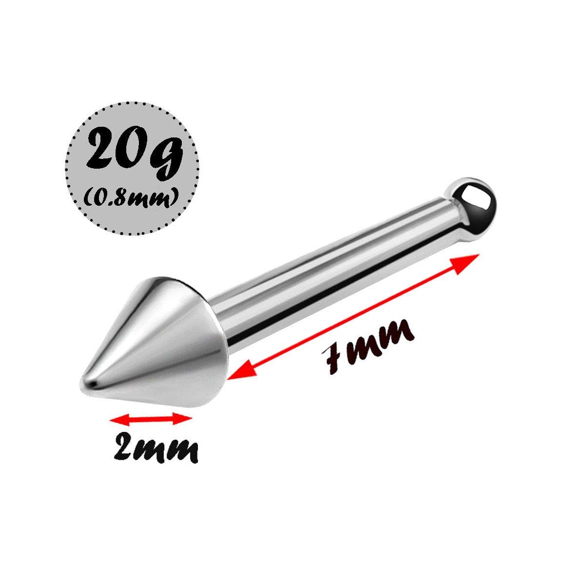 bodyjewellery 4pcs 20g 0.8mm Nose Stud Bone Straight Bar Nostril Ring Surgical Stainless Steel 2mm Cone Spike 2mm Ball