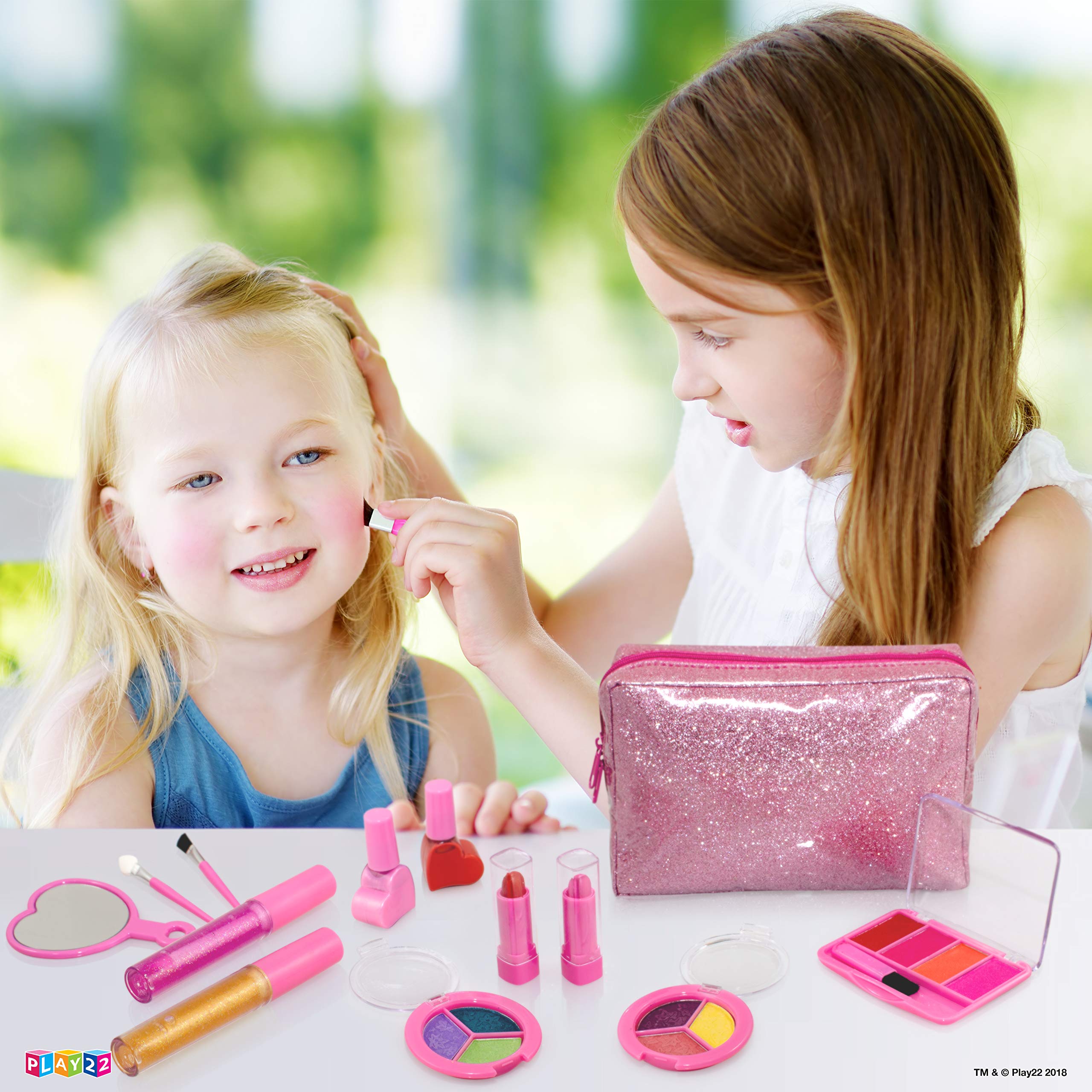 Kids Makeup Kit For Girl - 13 Piece Washable Kids Makeup Set – My First Princess Make Up Kit Includes Blush, Lip Gloss, Eyeshadows, Lipsticks, Brushes, Mirror Cosmetic Bag Best Gift For Girls Original