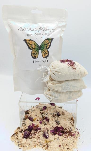 Blkbutterfli Designz Rose and Lavender Goat Milk Salt Tea Bags, Perfect for Baths, Dry Salt Scrub (4-4oz Bags) (Lavender)