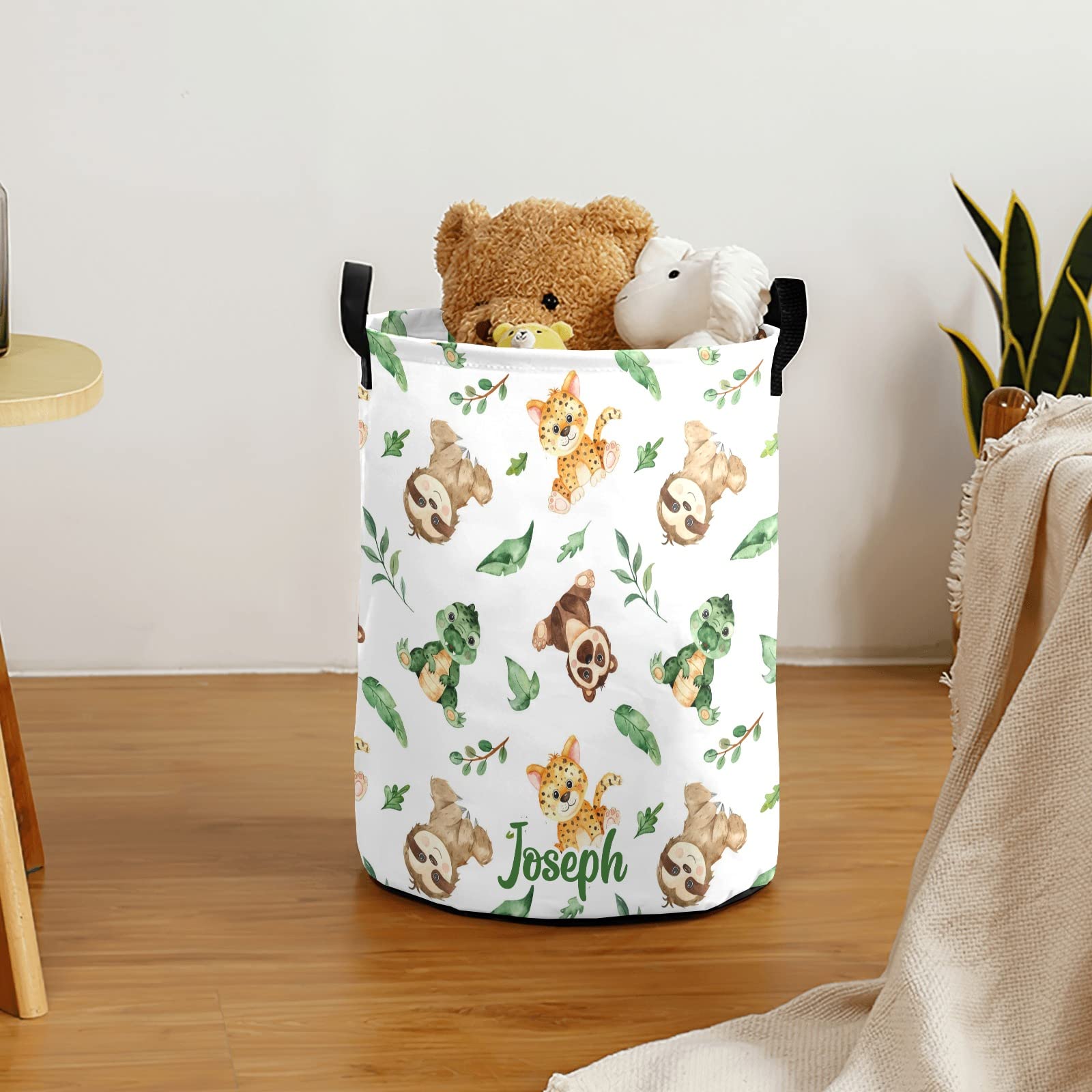 Cute Baby Animal Jaguar Sloth Bear Cayman Leaves Personalized Laundry Basket Clothes Hamper with Handles Waterproof,Collapsible Laundry Storage Baskets for Bathroom,Bedroom Decorative 19.7"Hx14.2"D
