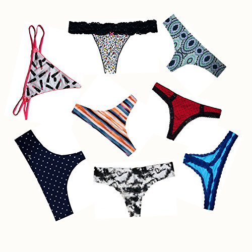 Morvia Varieties of Women Thong Pack Lacy Tanga G-string Bikini Underwear Panties (M, 10 Pcs)