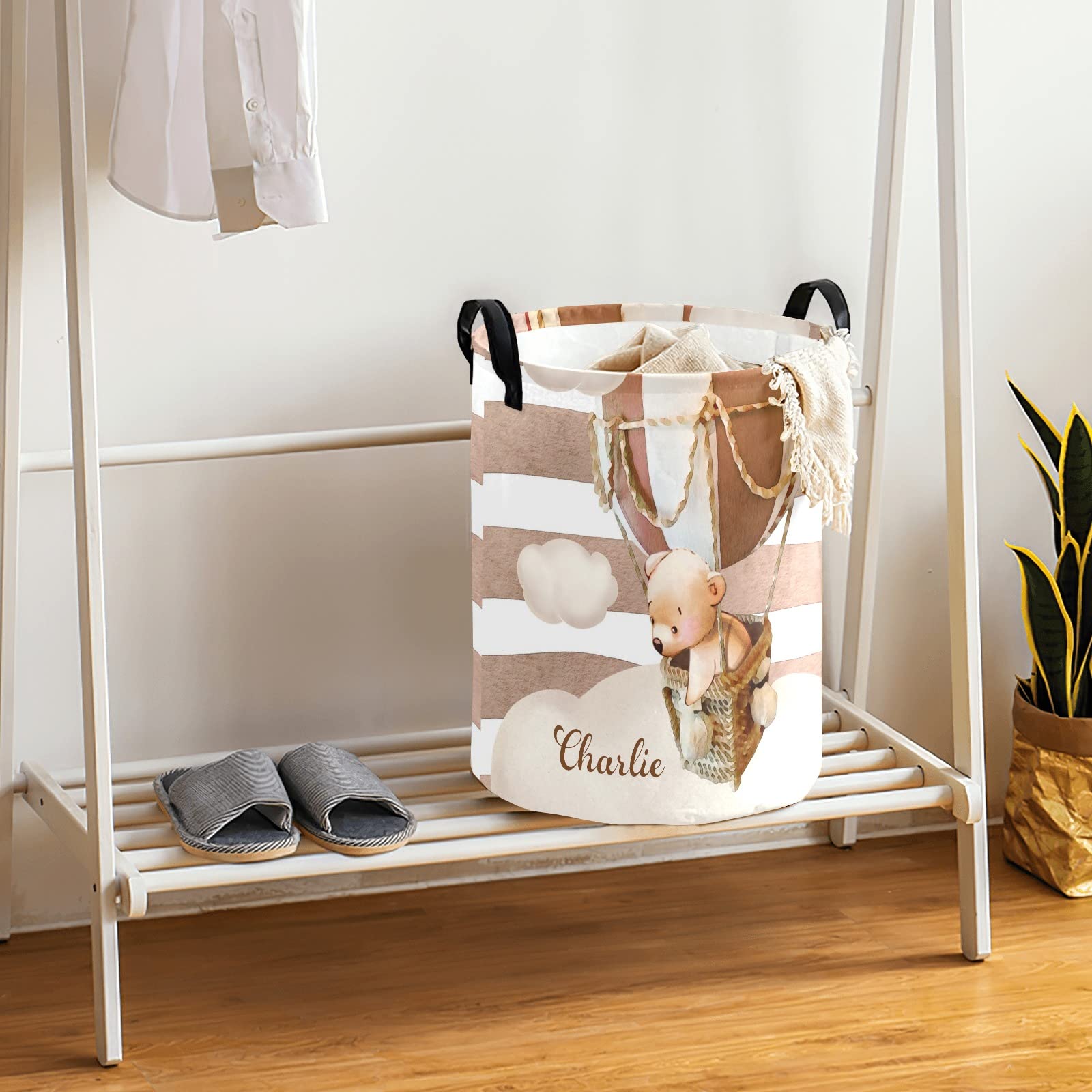 Cute Bear Personalized Laundry Basket ,Custom Foldable Storage Bins Laundry Hamper for Nursery Pet Toys Clothes