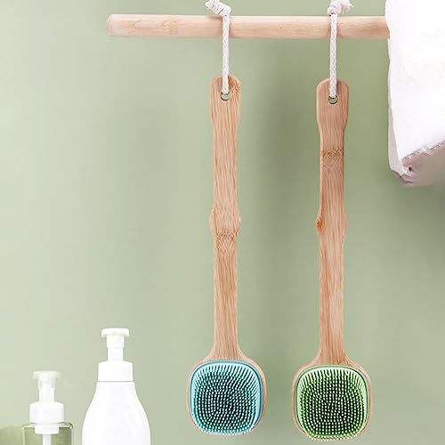 Kokiya Shower Brush Back Scrubber,Dual Sided Long Handle Back Scrubber,Bath for Body Shower, Green, 32.5cmx7.1cm