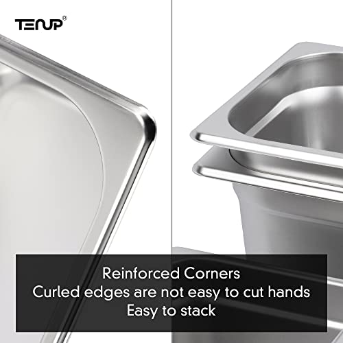 TENUP 6 Pack Anti-Jam Hotel Pans, 1/3 Size 6 Inch Deep, NSF, Commercial 18/8 Stainless Steel Pan,Steam Table Pan, Catering Food Pan