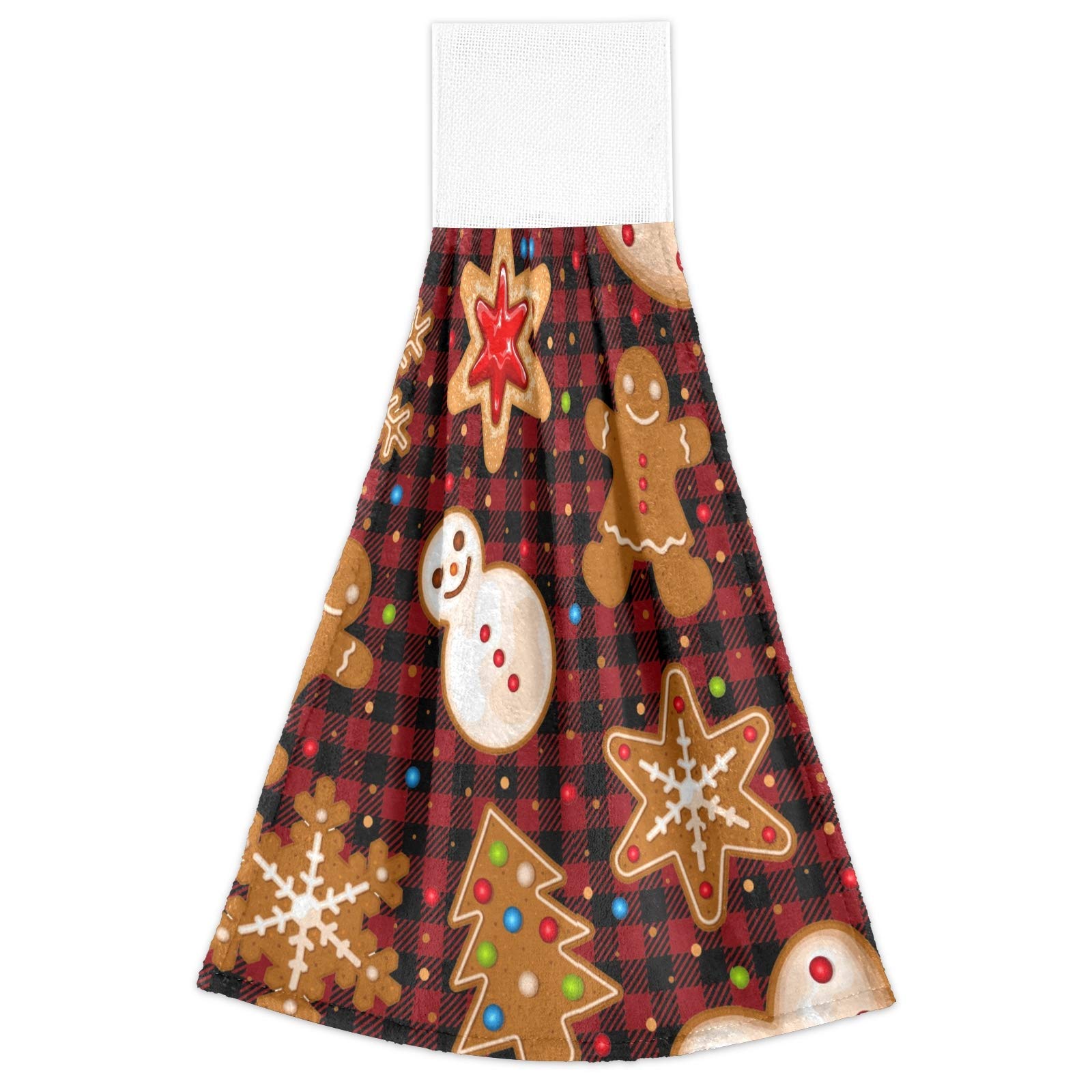 Christmas Gingerbread Cookies Kitchen Hanging Towel 12 x 17 Inch Tree Snowman Hand Tie Towels Set 2 Pcs Tea Bar Dish Cloths Dry Towel Soft Absorbent Durable for Bathroom Laundry Room Decor