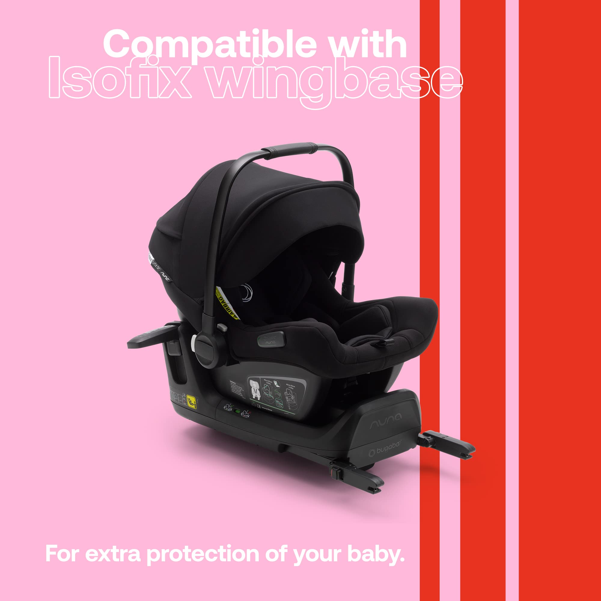 Bugaboo Turtle Air by Nuna Car Seat + Base - Compatible with Bugaboo Fox, Lynx, Donkey Bee and Ant Strollers - Fits Infants 4 to 32 Pounds - Lightweight Car Seat - Black