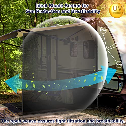 PAULINN RV Awning Side Sunshade Screen 9' X 7', Black Mesh Screen for UV Blocker and Privacy, Complete Camper Awning Side Shade Screen Kit for Motorhome Camping Trailer Canopy