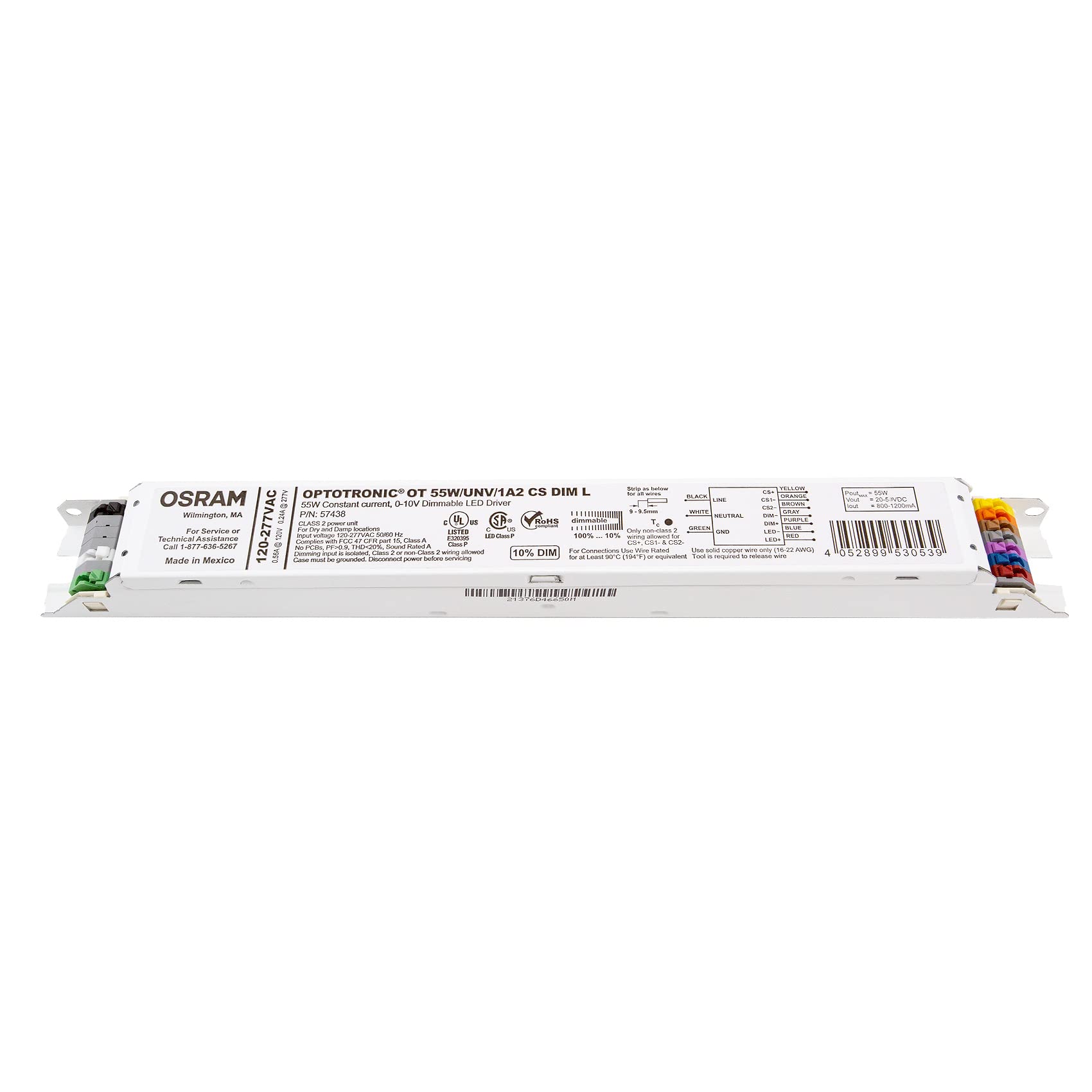 Osram 57438 Optotronic 55W 120/277V AC 50/60Hz Constant Current Dimmable LED Driver OT 55W/UNV/1A2 CS DIM L