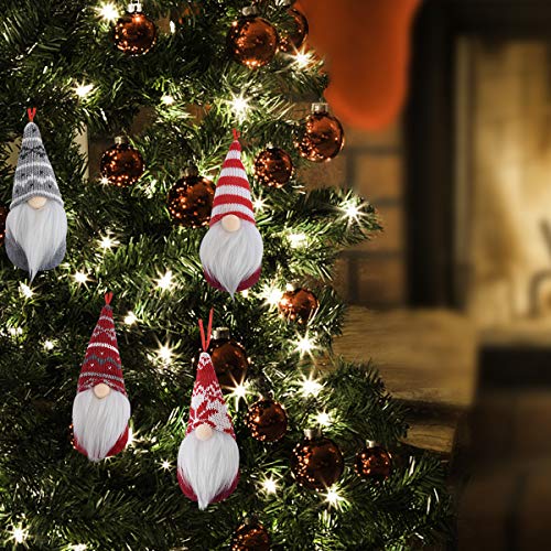 Christmas Gnome Ornaments 4Pack, Christmas Hanging Decorations Swidish Plush Gnome Tomtees,Xmas Plush Scandinavian Santa Beard Ornaments for Christmas Tree Fireplace Home Decor (A)