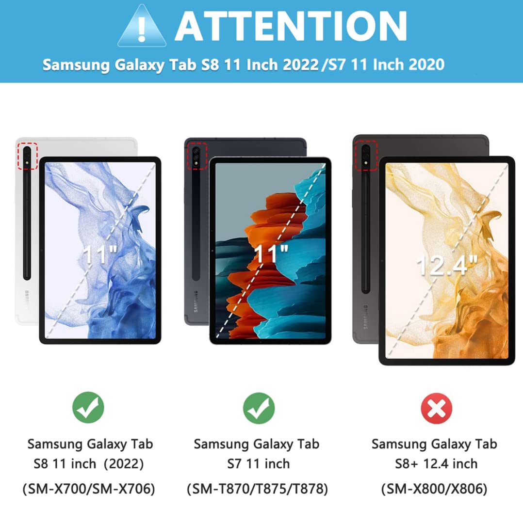 CC Store Case for Samsung Galaxy Tab S8 2022/Tab S7 2020 11 Inch (SM-X700/X706/T870/T875/T878), Slim Protective Case, Multi-Angle Adjustable, with S Pen Holder and Auto Wake/Sleep Feature (Blue)