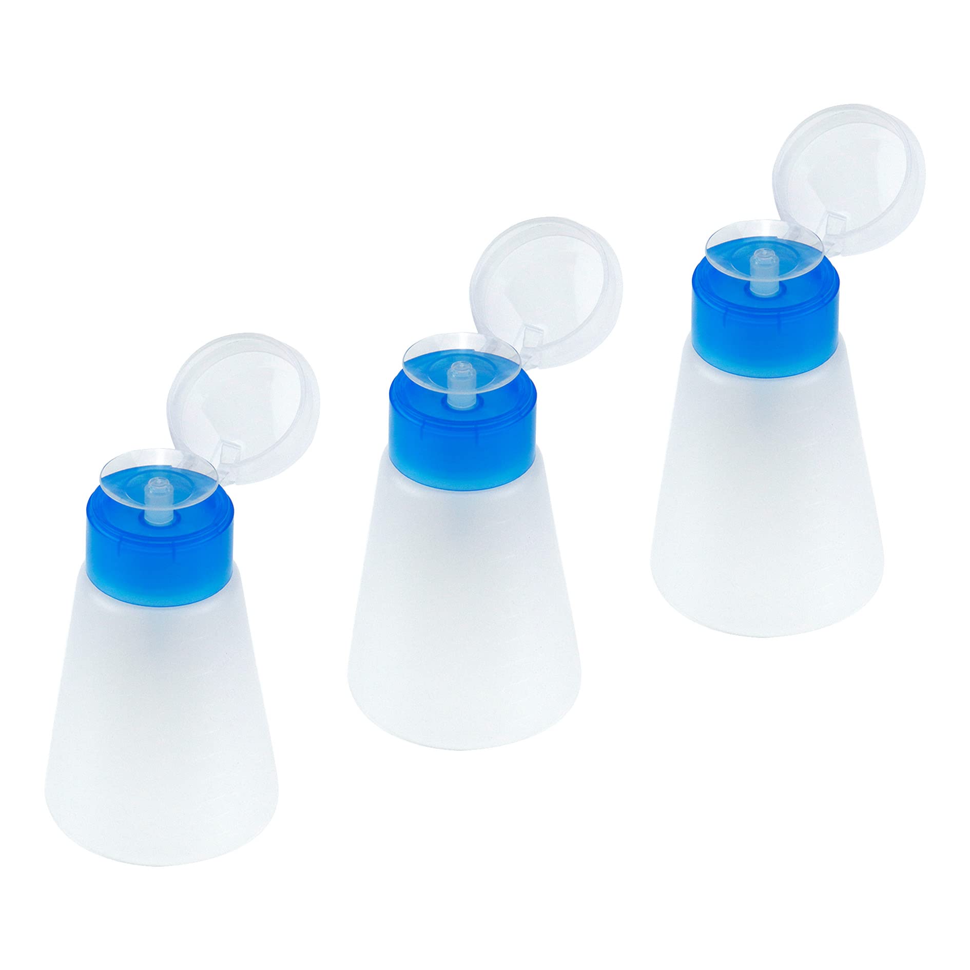 Crapyt 3 Pack Press Top Bottle 2.20"×4.33 Push Down Liquid Pumping Dispenser Empty Erlenmeyer Flask 1-Touch Liquid Dispenser Pump with Metal Cap and Scale